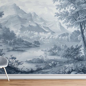 Vintage Landscape Wallpaper, Serene Mountain and Forest Art, Vintage ...