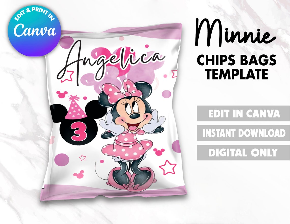 MINNIE CHIPS Bags CANVA Template, Minnie Party, Digital, Instant ...