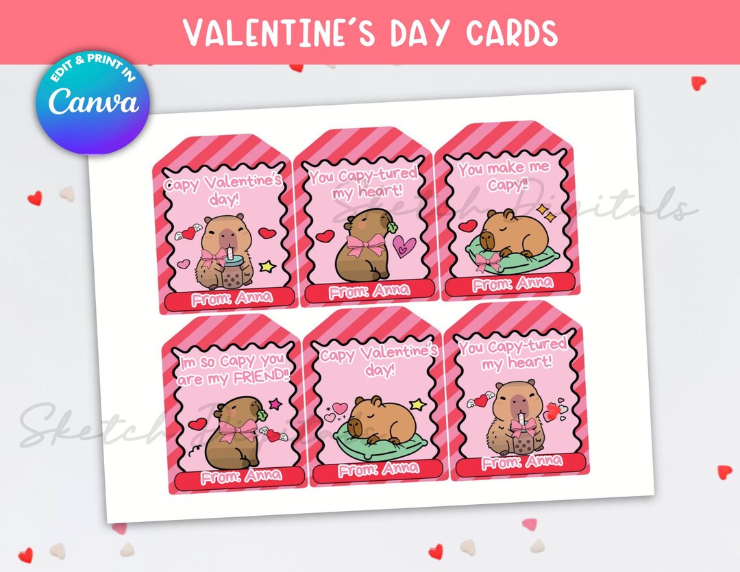 Capybara Valentine's Day Cards School Valentines Capybara Valentines ...
