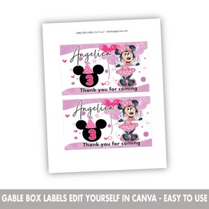 MINNIE Gable box Labels CANVA Template, Minnie party, Digital, Instant ...