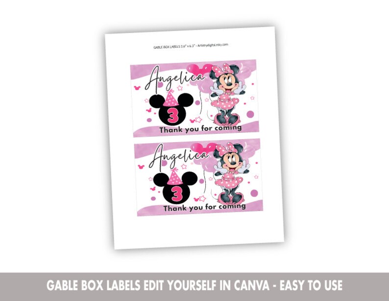 MINNIE Gable Box Labels CANVA Template, Minnie Party, Digital, Instant ...