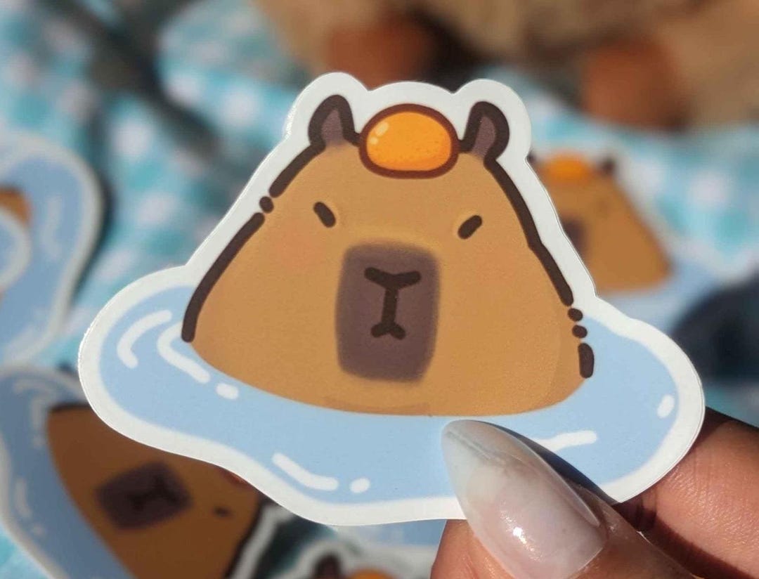 Cute Capybara in Water With Orange Waterproof Sticker Cartoon 3x3 ...