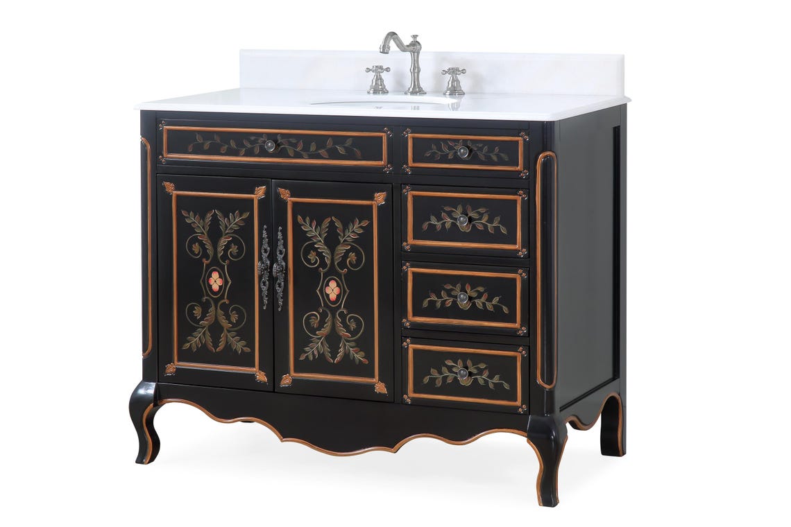 Hand-painted Floral Black Decorous Vanity - 42 Inch - Etsy
