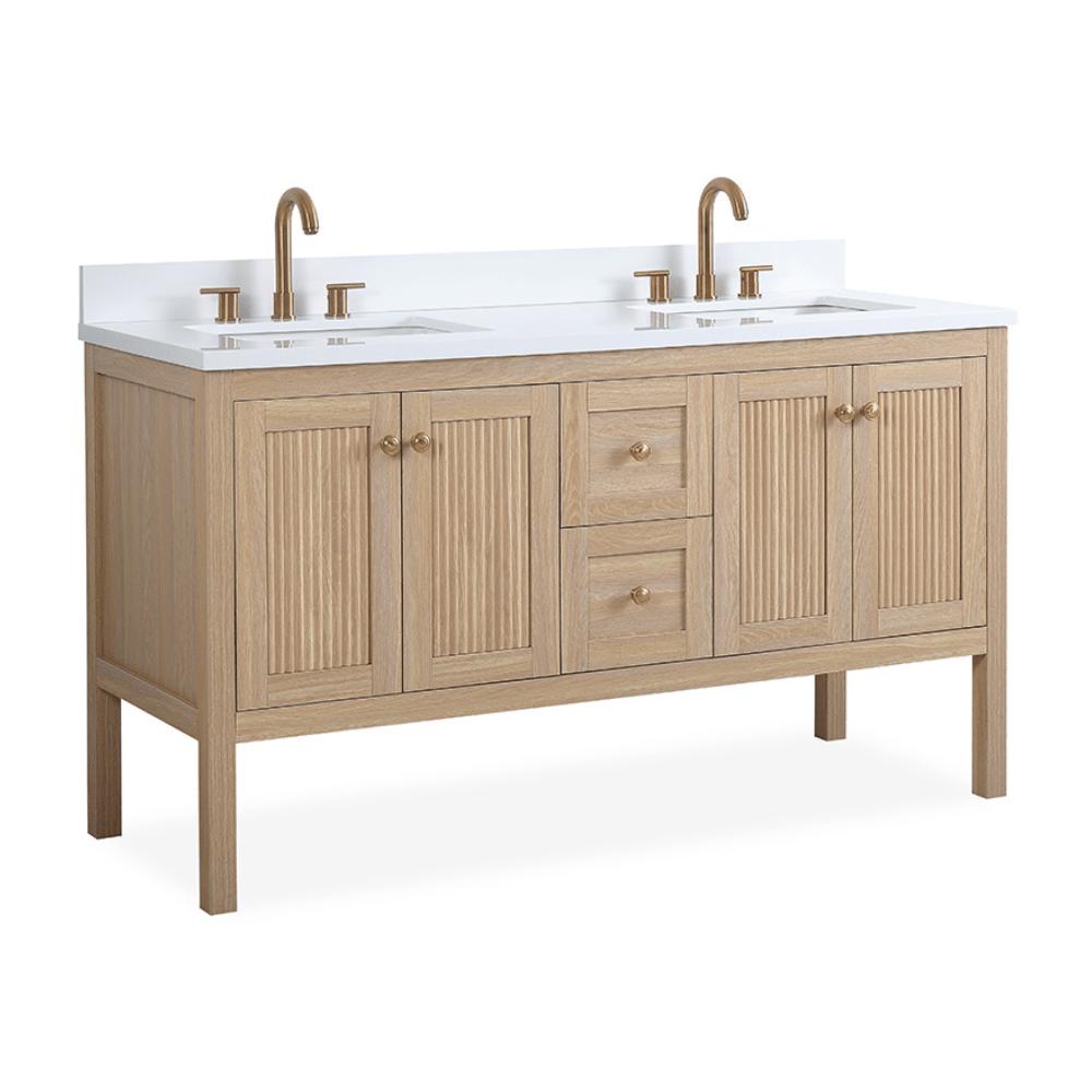 60 Inch Modern Light Oak Sera Double Sink Bathroom Vanity With White ...