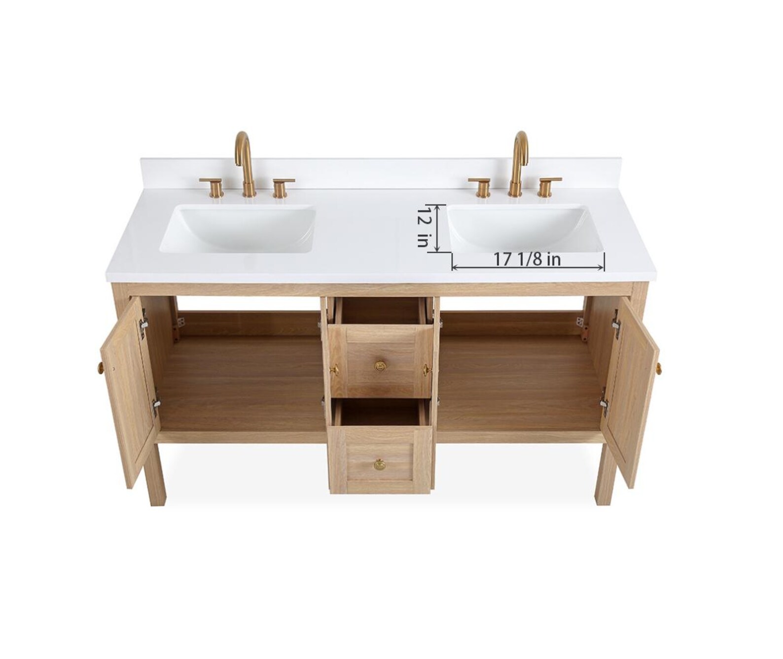 60 Inch Modern Light Oak Sera Double Sink Bathroom Vanity With White ...