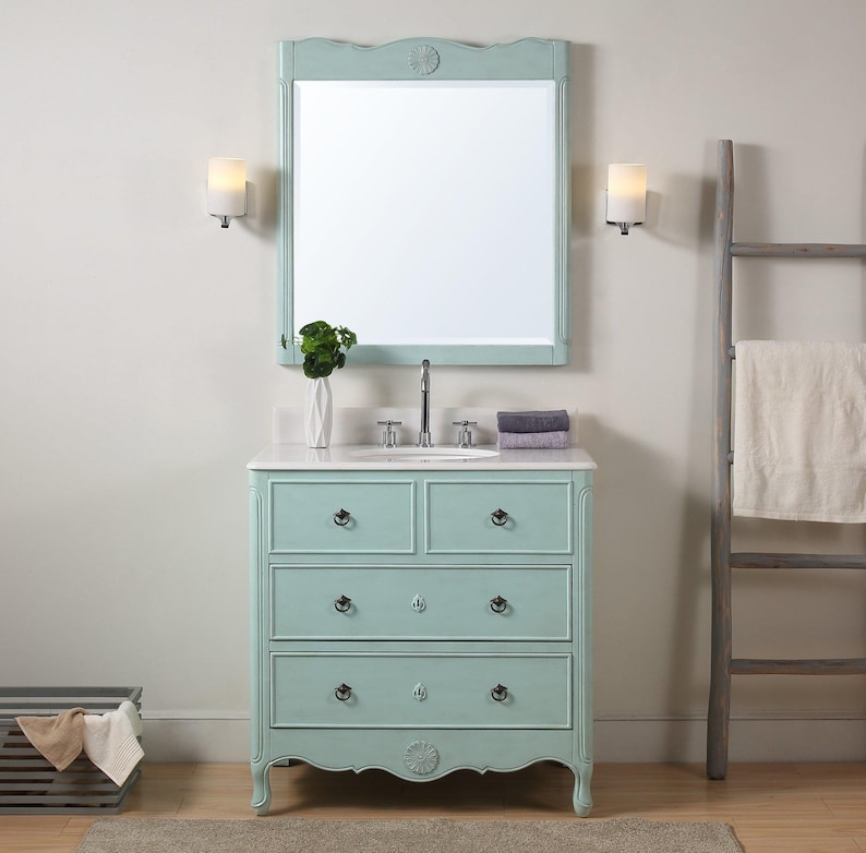 34 Inch Distressed Light Blue Daleville Cottage Style Bathroom Sink ...