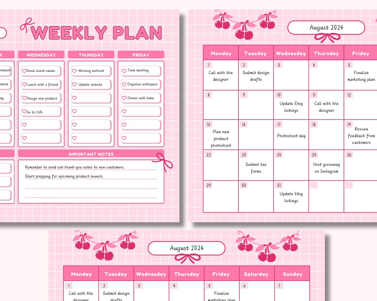 Coquette Bow Printable Weekly Planner, Monthly Planner, Cute Bow ...