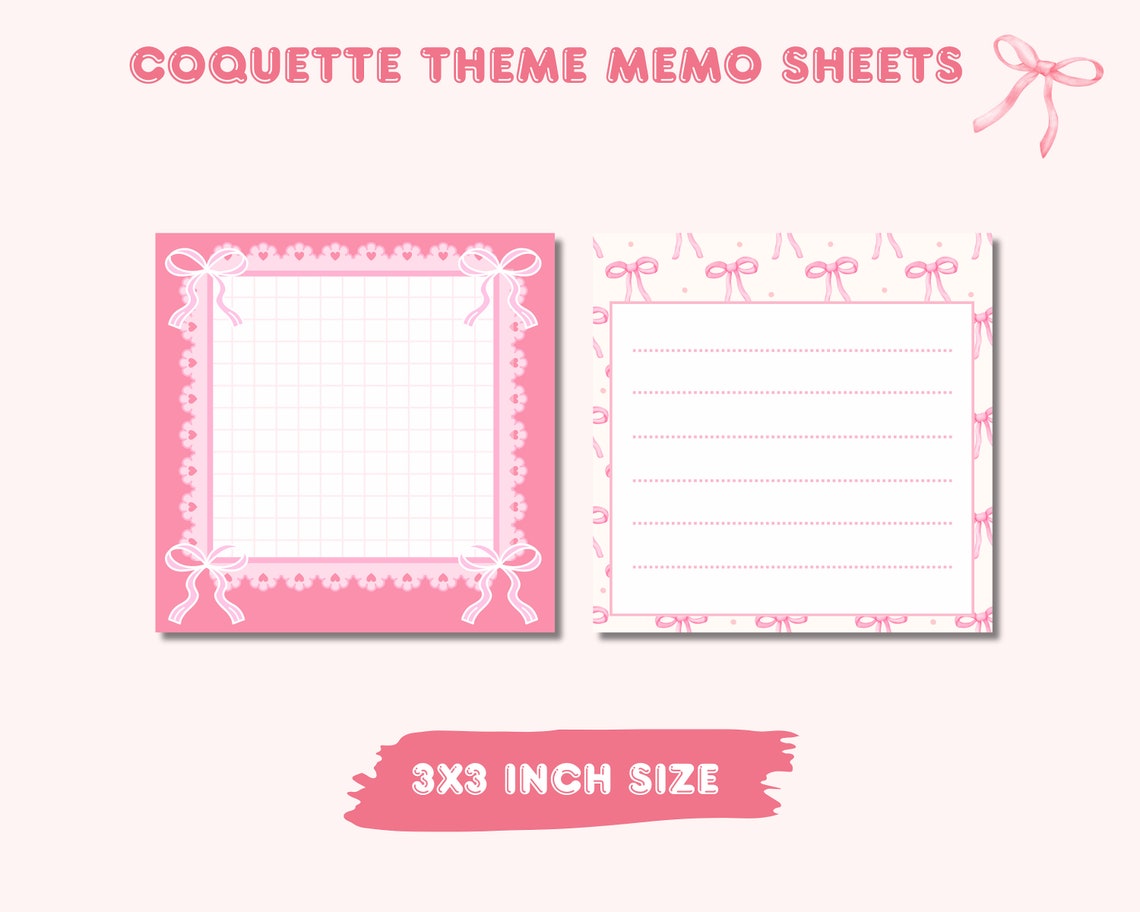 Coquette Theme Printable Notepad Digital Note Pad Cute Stationery ...