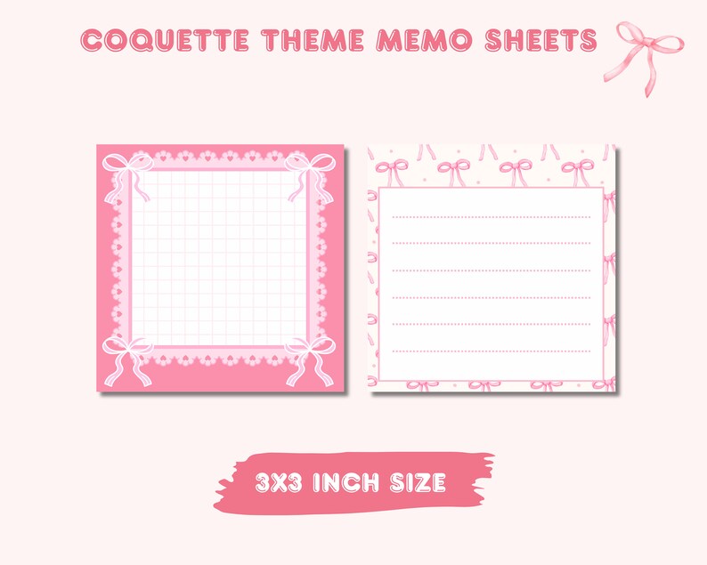 Coquette Theme Printable Notepad Digital Note Pad Cute Stationery ...