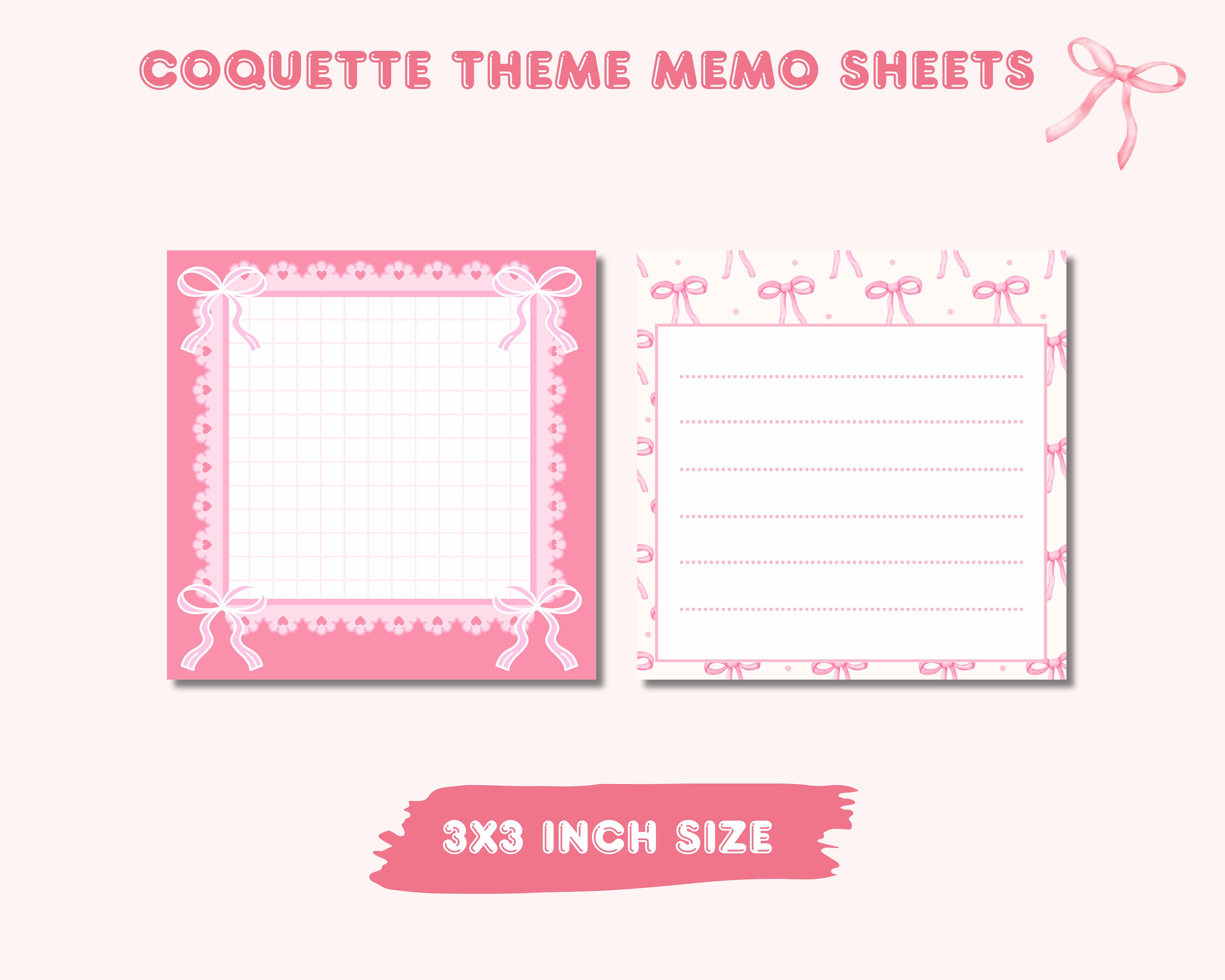 Coquette Theme Printable Notepad Digital Note Pad Cute Stationery ...