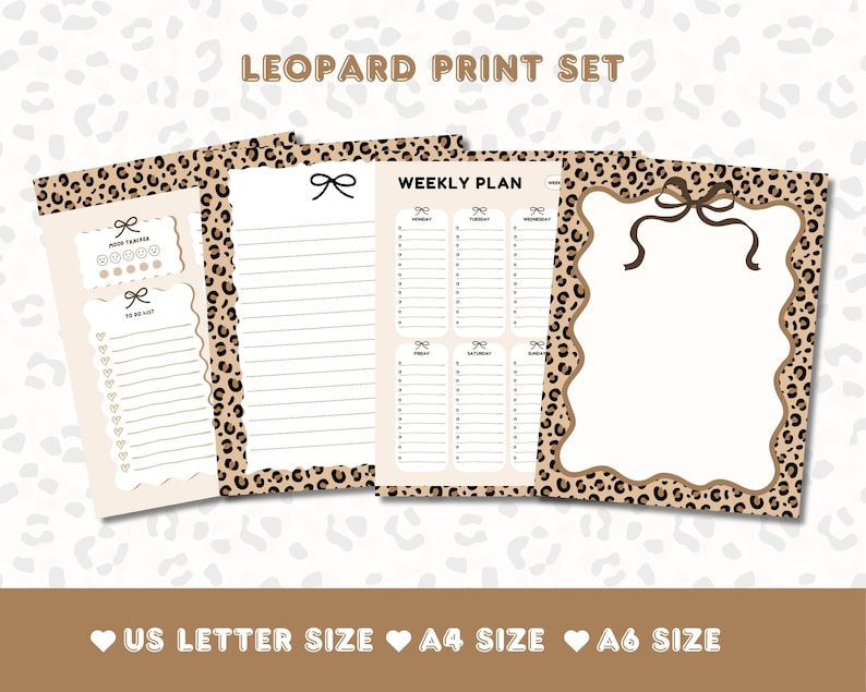 Leopard Print & Coquette Bow Note Paper Set, Animal Print Notepad ...
