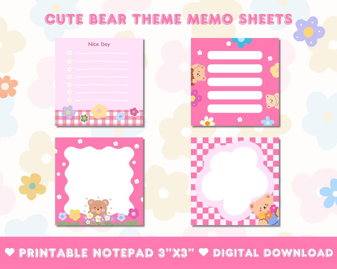Cute Bear Kawaii Memo Pad, Cute Printable Daily Memo Sheets, to Do List ...