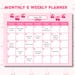 Coquette Bow Printable Weekly Planner, Monthly Planner, Cute Bow ...