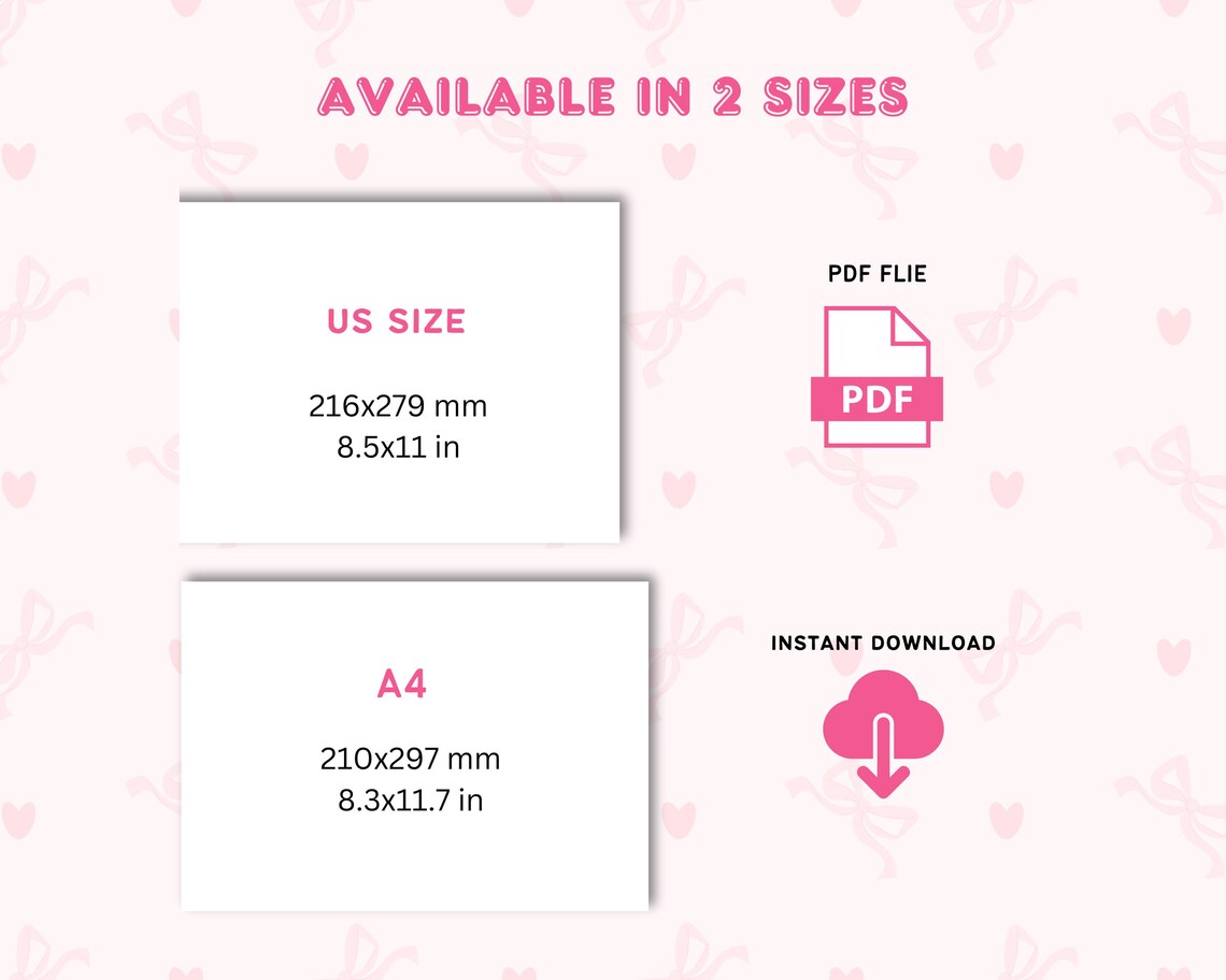 Pink Coquette Bow Note Paper Set, Bow Notepad, Printable Planner ...