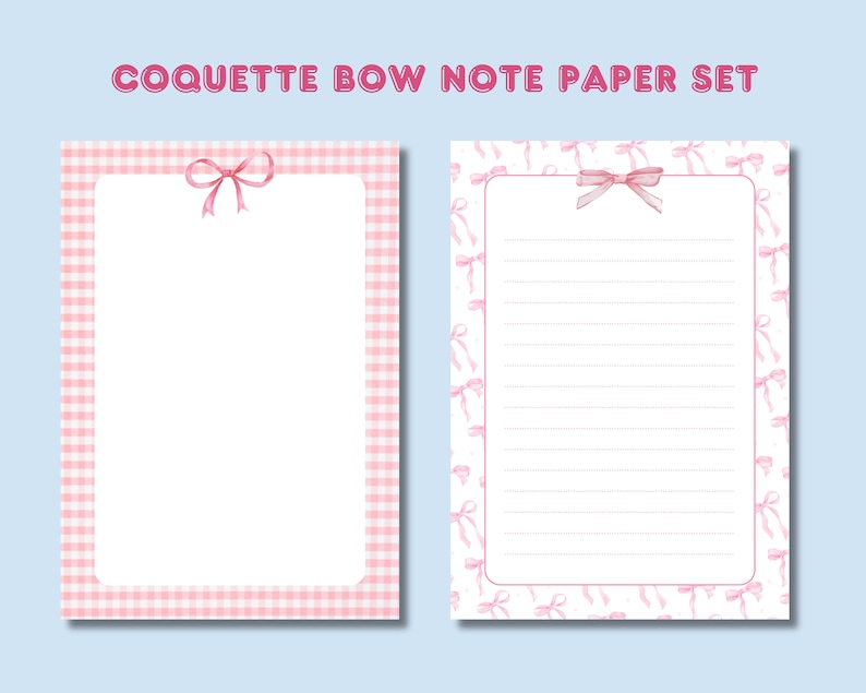 Coquette Bow Note Paper, Writing Papers, Digital Printable Cute Bow ...