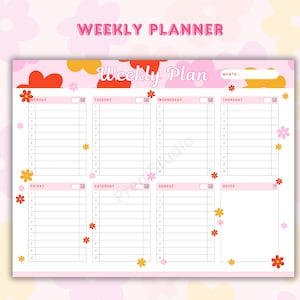 Cute Floral Weekly Planner, Kawaii Printable Planner, Printable Digital ...