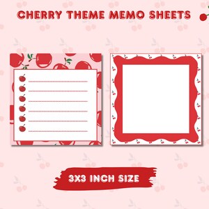 Cherry Notepad Printable, 3x3 Inch Cherry Theme Memo Pad, Kawaii Lined ...