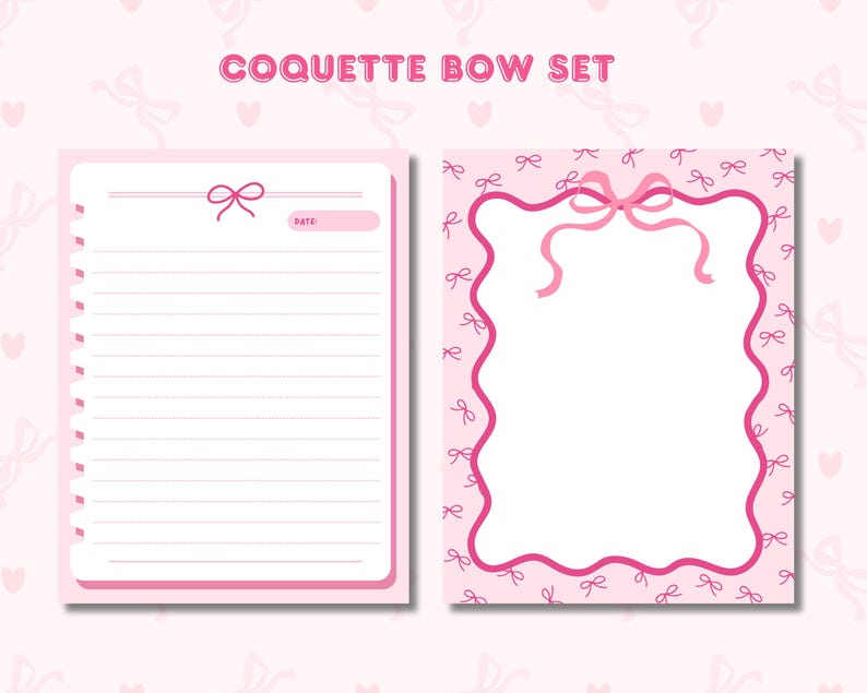 Pink Coquette Bow Note Paper Set, Bow Notepad, Printable Planner ...