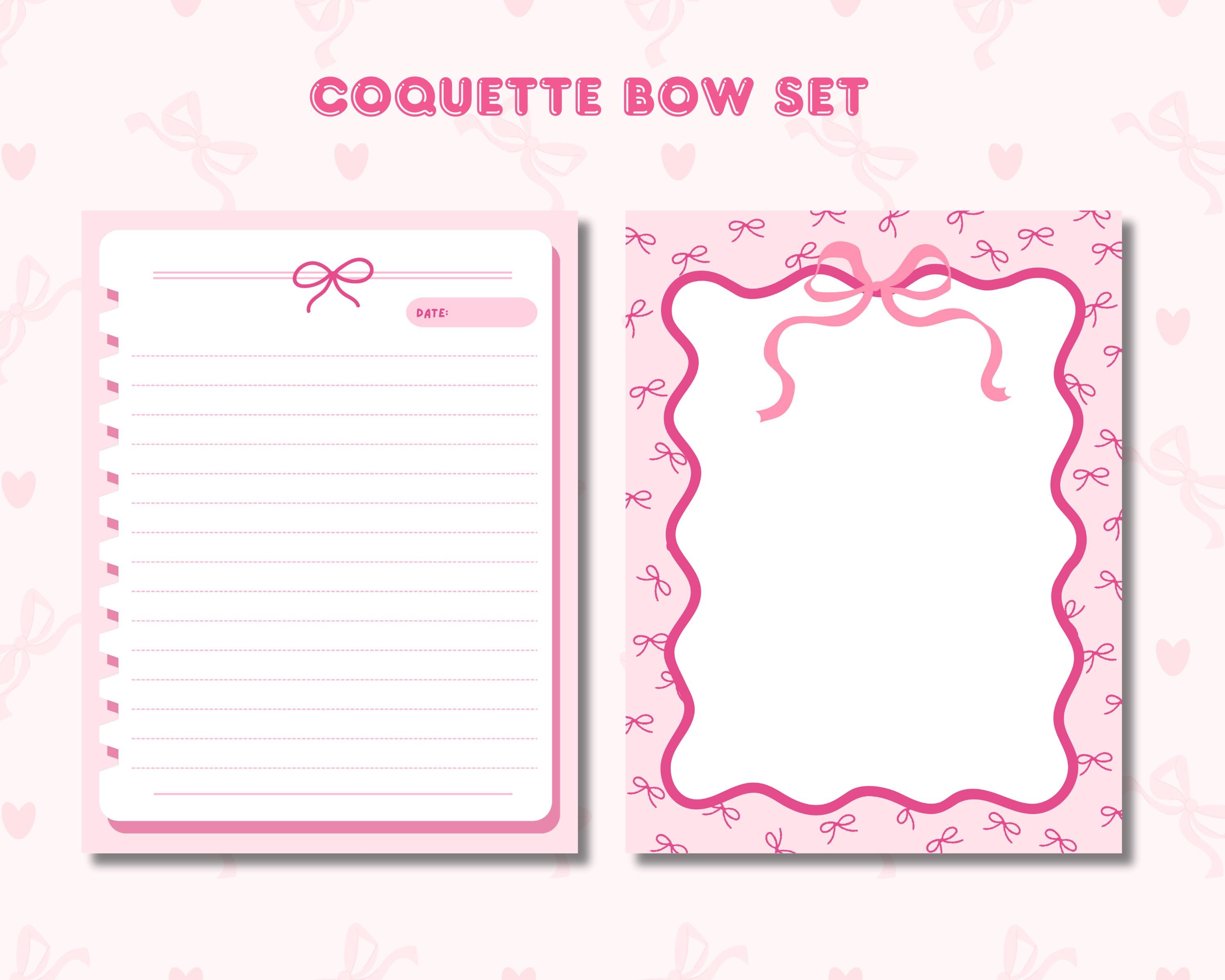 Pink Coquette Bow Note Paper Set, Bow Notepad, Printable Planner ...