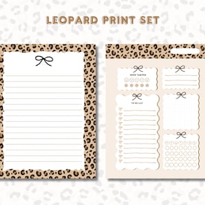 Leopard Print & Coquette Bow Note Paper Set, Animal Print Notepad ...