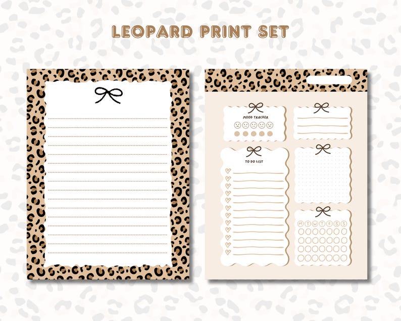 Leopard Print & Coquette Bow Note Paper Set, Animal Print Notepad ...