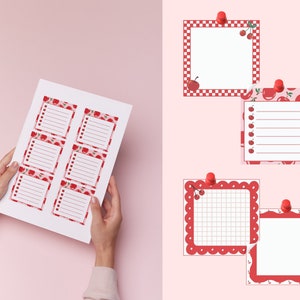 Cherry Notepad Printable, 3x3 Inch Cherry Theme Memo Pad, Kawaii Lined ...