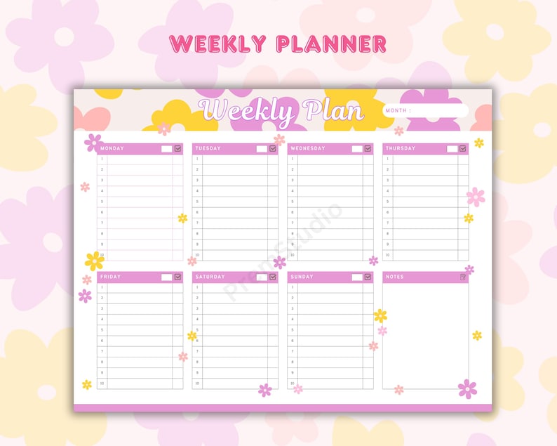 Cute Floral Weekly Planner, Kawaii Printable Planner, Printable Digital ...