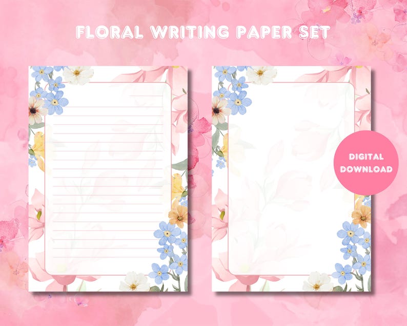 Floral Writing Paper, Printable Stationery, Printable Letter Writing ...