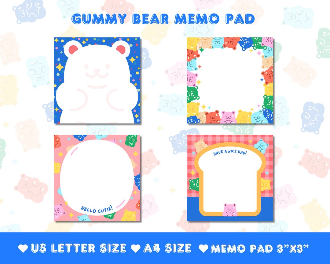 Gummy Bear Memo Pad | Cute Printable Memo Pad | Digital Download | 3"x3 ...