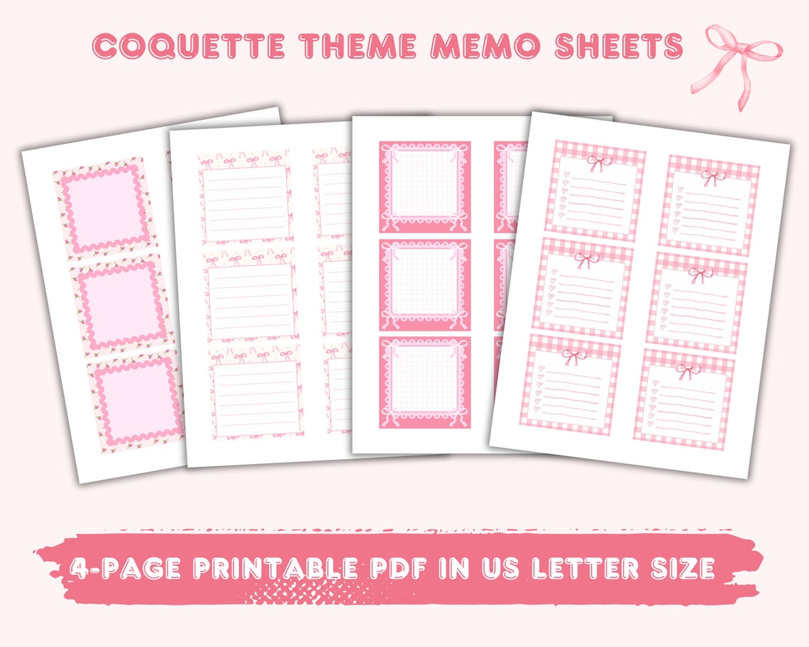 Coquette Theme Printable Notepad Digital Note Pad Cute Stationery ...