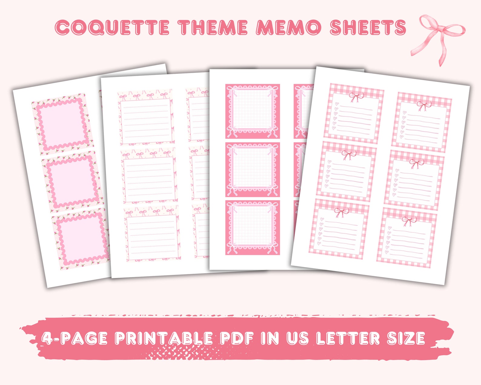 Coquette Theme Printable Notepad Digital Note Pad Cute Stationery ...