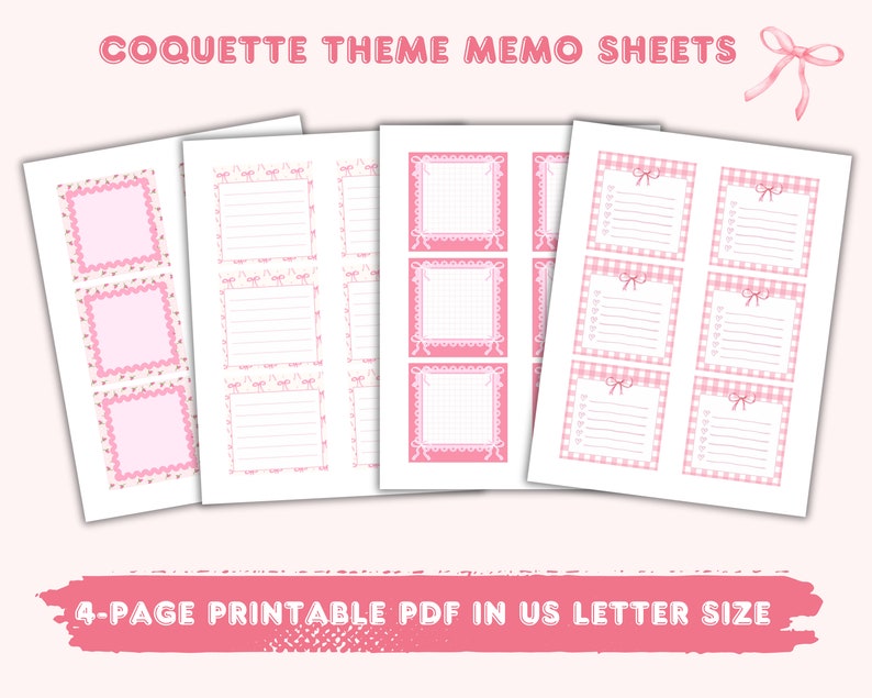 Coquette Theme Printable Notepad Digital Note Pad Cute Stationery ...