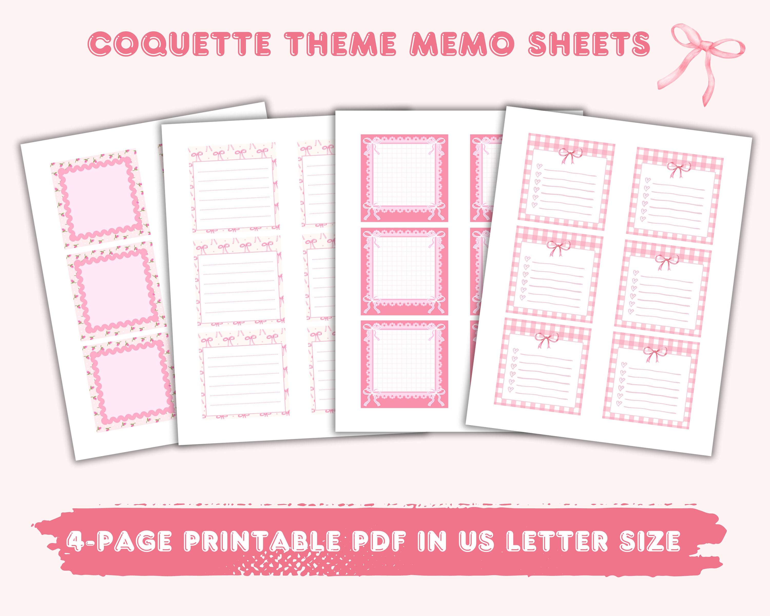 Coquette Theme Printable Notepad Digital Note Pad Cute Stationery ...