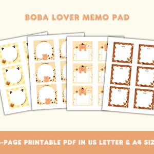 Boba Lover Theme Printable Memo Note Pad Digital Note Pad Cute ...