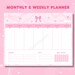 Coquette Bow Weekly & Monthly Planner Kawaii Printable Planner Cute to ...