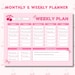 Coquette Bow Printable Weekly Planner, Monthly Planner, Cute Bow ...