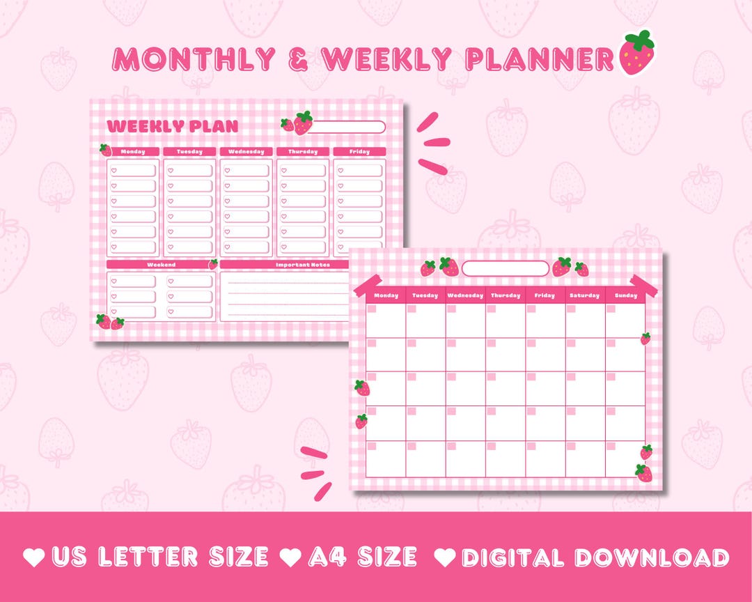 Strawberry Printable Weekly Planner Monthly Planner Cute Printable ...