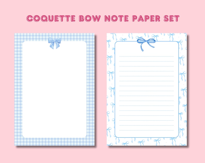 Coquette Bow Note Paper, Writing Papers, Digital Printable Cute Bow ...