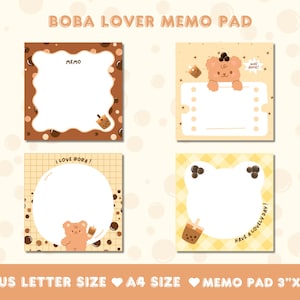 Boba Lover Theme Printable Memo Note Pad Digital Note Pad Cute ...