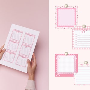 Coquette Theme Printable Notepad Digital Note Pad Cute Stationery ...