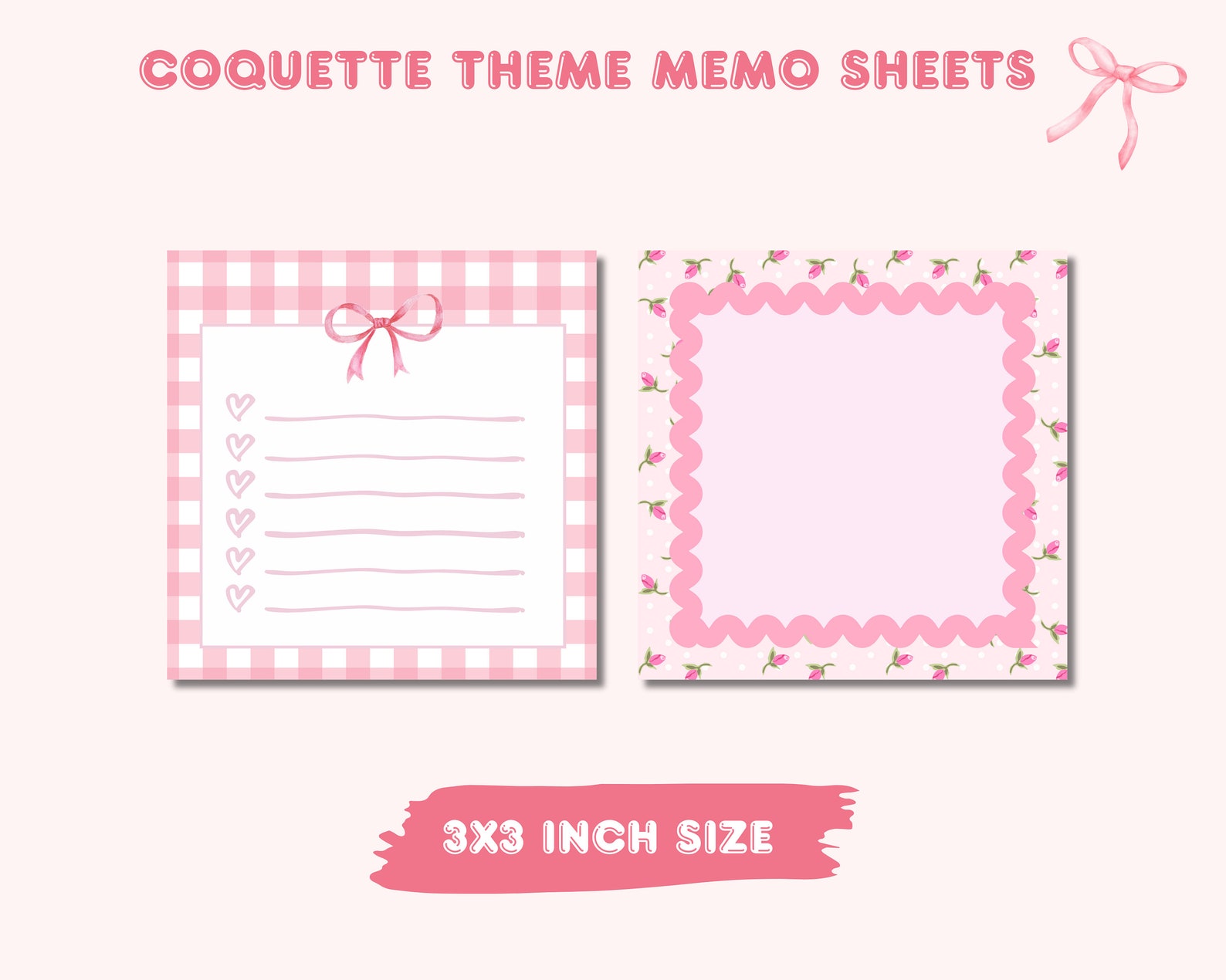Coquette Theme Printable Notepad Digital Note Pad Cute Stationery ...