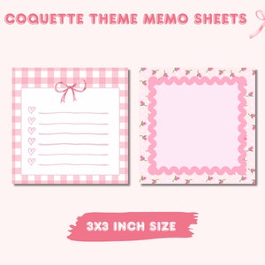 Coquette Theme Printable Notepad Digital Note Pad Cute Stationery ...
