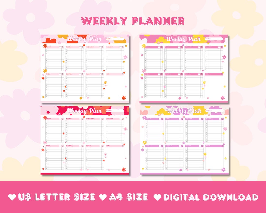 Cute Floral Weekly Planner, Kawaii Printable Planner, Printable Digital ...