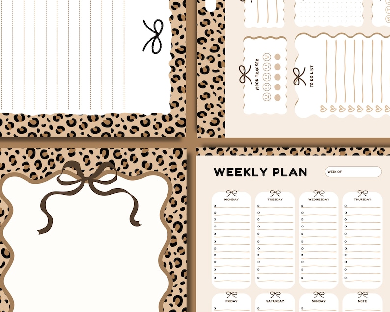 Leopard Print & Coquette Bow Note Paper Set, Animal Print Notepad ...