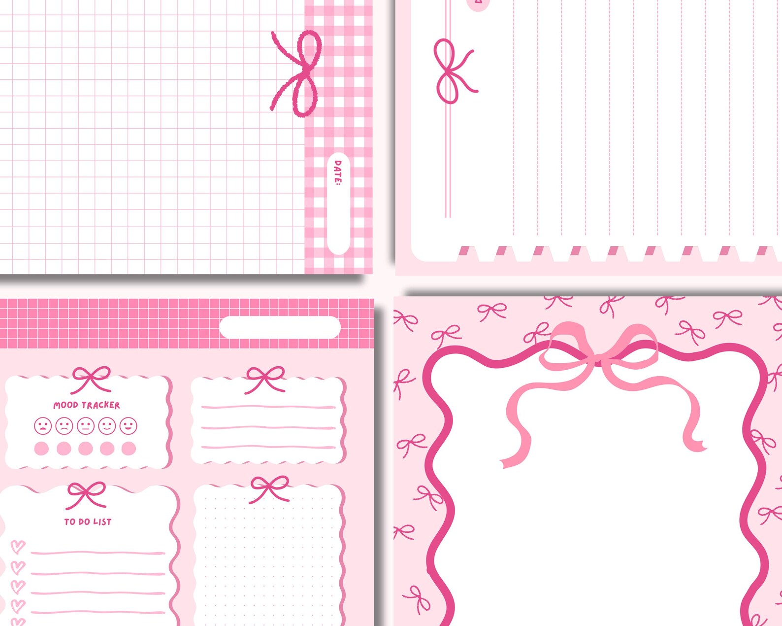 Pink Coquette Bow Note Paper Set, Bow Notepad, Printable Planner ...
