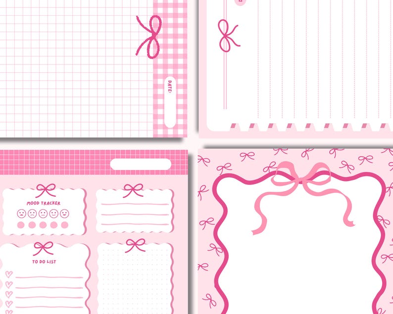 Pink Coquette Bow Note Paper Set, Bow Notepad, Printable Planner ...