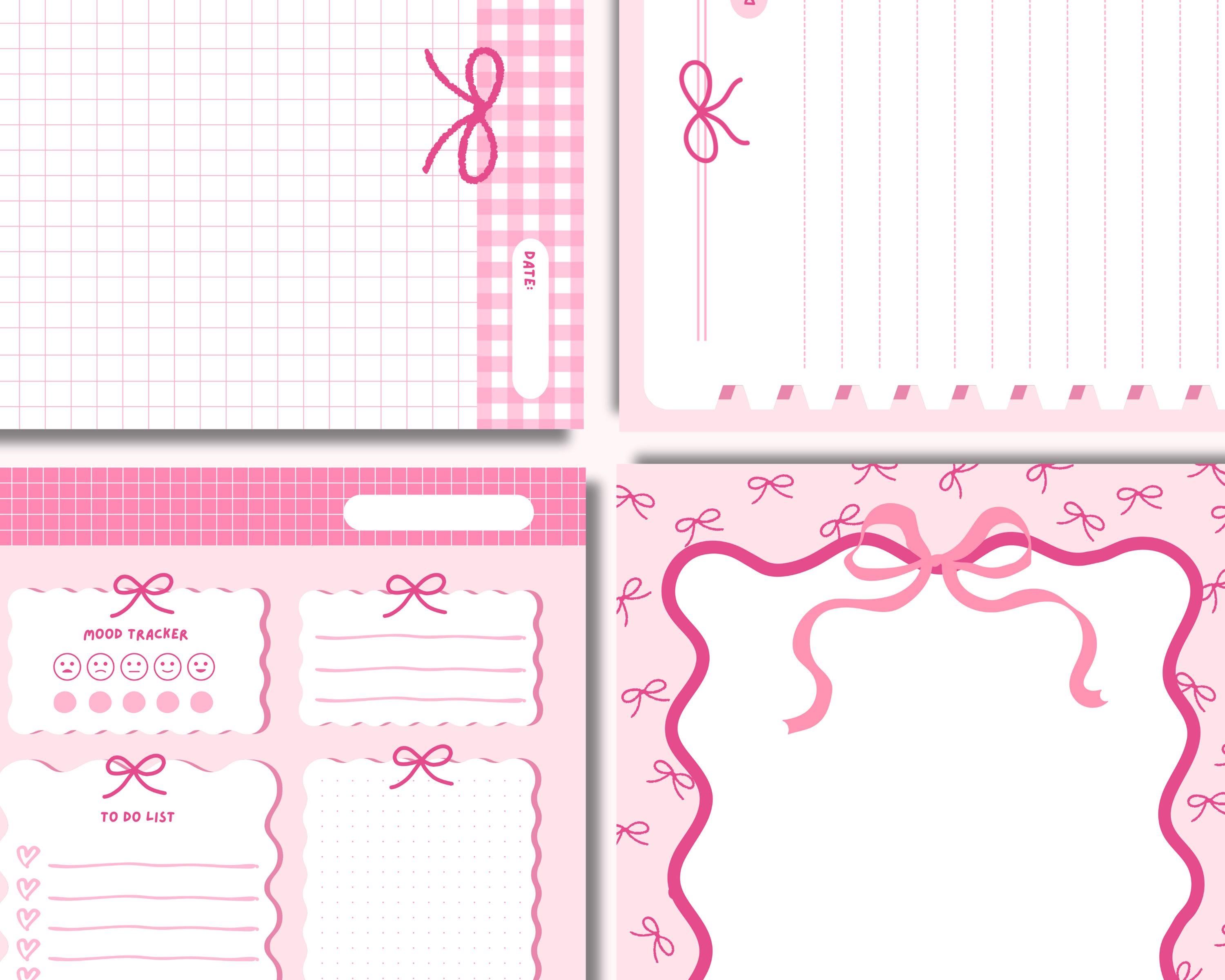 Pink Coquette Bow Note Paper Set, Bow Notepad, Printable Planner, Printable Note Paper, to Do ...