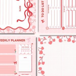 Cherry Bow Planner Set | Cute Kawaii To-do List, Weekly Planner, and ...