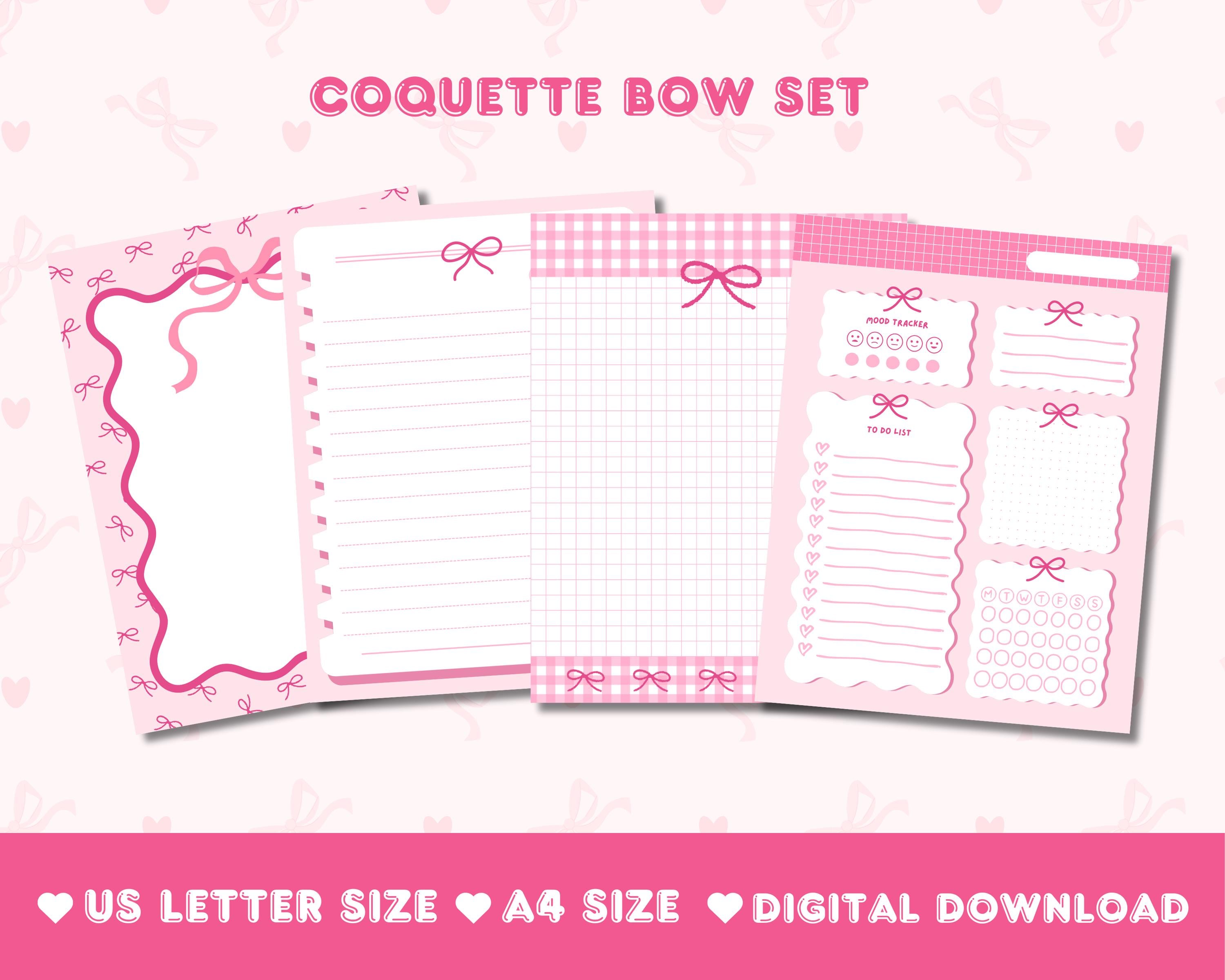 Pink Coquette Bow Note Paper Set, Bow Notepad, Printable Planner ...