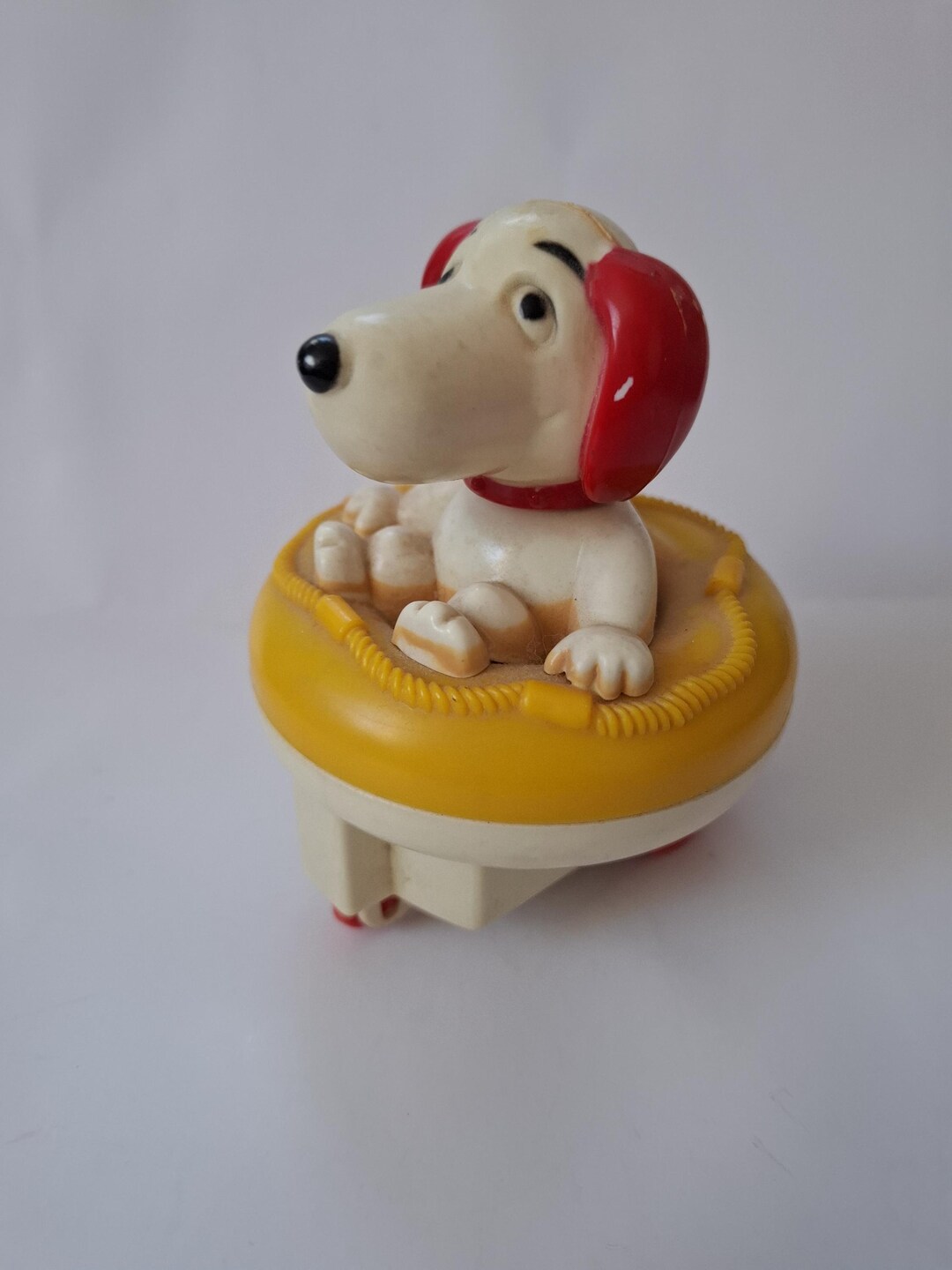 Very Cute Little Vintage Blue Box Wind-up Dog Toy in Yellow Life Raft ...